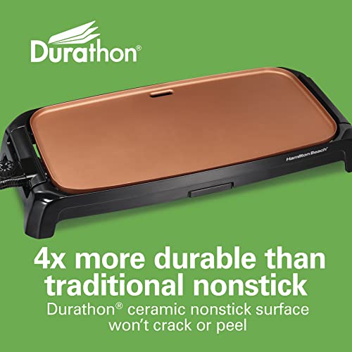 Hamilton Beach Durathon Ceramic Griddle Electric with 200 square inch PTFE & PFOA Free Cooking Surface (38519R)