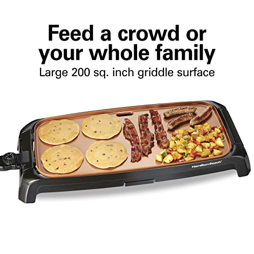 Hamilton Beach Durathon Ceramic Griddle Electric with 200 square inch PTFE & PFOA Free Cooking Surface (38519R)