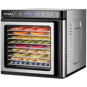 kitidea food dehydrator, 9 stainless steel trays dehydrator for food and jerky, herbs, veggies, fruits, 1000w electric food dryer machine with digital temperature and timer, recipe book included