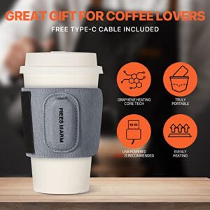 Coffee and Drinks Heated Sleeve Reusable Coffee Warmer with Portable USB Fast Charging Heats Cups, a Drink Holder with an Adjustable Sleeve, Type C USB Cable Included (Grey)