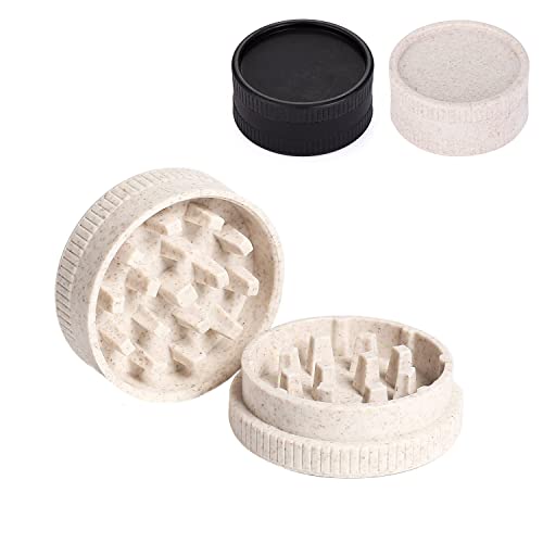 2PCS Spice Grinder 2.2Inch Portable Lightweight Biodegradable Materials Small Grinder for Coffee, Beans, Spices, Nuts, Grains (Black & White)