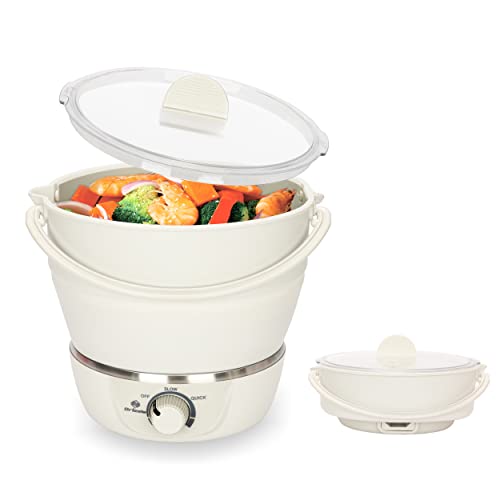 Drizzle Foldable Electric Hot Pot Cooker Travel Pot - Dual Voltage 100V-240V Cooking - Food Grade Silicone Cookerware Boiling Water Steamer - Camping Office Hotel Noodle Porridge Soup