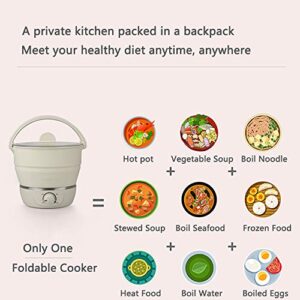 Drizzle Foldable Electric Hot Pot Cooker Travel Pot - Dual Voltage 100V-240V Cooking - Food Grade Silicone Cookerware Boiling Water Steamer - Camping Office Hotel Noodle Porridge Soup