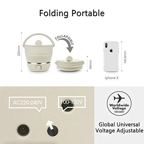 Drizzle Foldable Electric Hot Pot Cooker Travel Pot - Dual Voltage 100V-240V Cooking - Food Grade Silicone Cookerware Boiling Water Steamer - Camping Office Hotel Noodle Porridge Soup