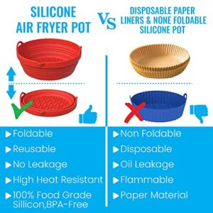 3 packs Foldable air fryer silicone pot/air fryer liners 7.5inch/air fryer silicone liner pot 8.5 inch/reusable silicone pot with silicone oven mitts/easy to clean oven air fryer silicone baking pot