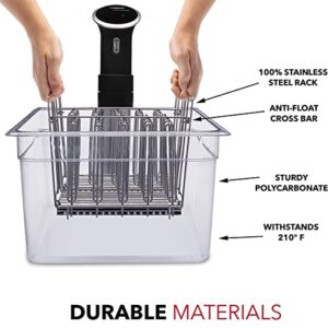 VÄESKE Large Sous Vide Container 26 Quarts with Lid, 2 Sous Vide Racks & Insulating Sleeve | Neoprene Retains Heat | Compatible with Anova, Anova Nano, Joule, Instant Pot, Sous Vide Cookers (26 QT)