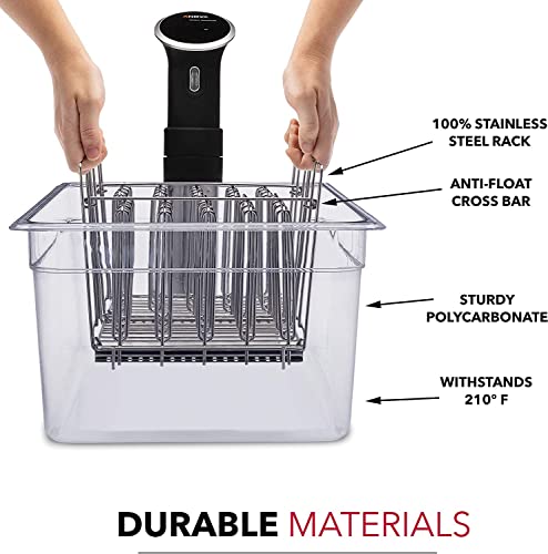 VÄESKE Large Sous Vide Container 26 Quarts with Lid, 2 Sous Vide Racks & Insulating Sleeve | Neoprene Retains Heat | Compatible with Anova, Anova Nano, Joule, Instant Pot, Sous Vide Cookers (26 QT)