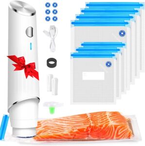 sous vide bags|13pcs electric vacuum sealer kit for anova,joule cookers|handheld vacuum sealer with auto pause function,7pcs reusable vacuum seal food sealer bags,2 sealing clips,1 vacuum wine stoppers|fast and powerful vacuum