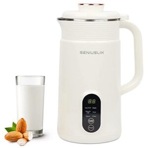 geniuslix automatic vegan nut milk maker machine – auto clean & temperature control soy milk maker, homemade non-dairy beverages – oat/coconut/cashew/almond milk machine with recipe