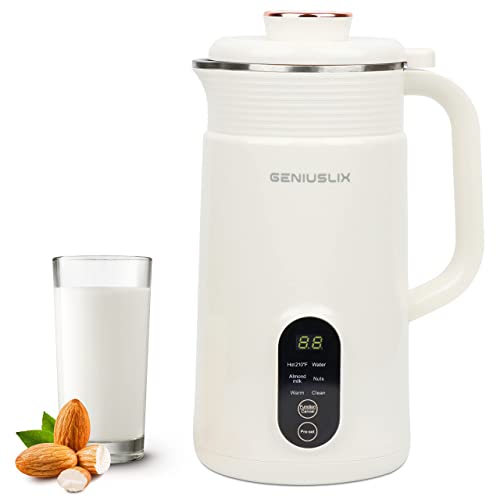 Geniuslix Automatic Vegan Nut Milk Maker Machine - Auto Clean & Temperature Control Soy Milk Maker, Homemade Non-Dairy Beverages - Oat/Coconut/Cashew/Almond Milk Machine with Recipe