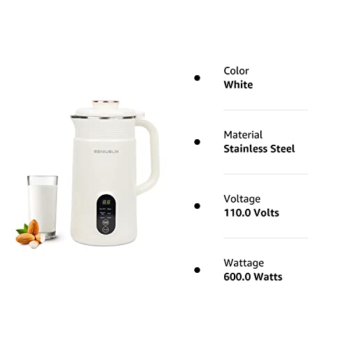 Geniuslix Automatic Vegan Nut Milk Maker Machine - Auto Clean & Temperature Control Soy Milk Maker, Homemade Non-Dairy Beverages - Oat/Coconut/Cashew/Almond Milk Machine with Recipe