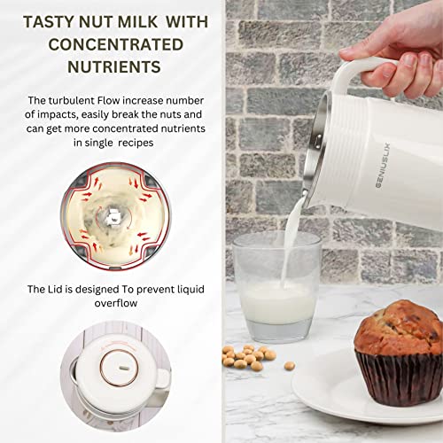 Geniuslix Automatic Vegan Nut Milk Maker Machine - Auto Clean & Temperature Control Soy Milk Maker, Homemade Non-Dairy Beverages - Oat/Coconut/Cashew/Almond Milk Machine with Recipe