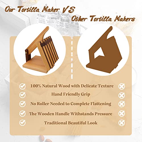 Hardwood Tortilla Maker - 10" Square Wooden Tortilla Press - for Homemade Mexican Tortillas, Roti, Burritos, Taco and More, Natural Food-Grade wood (beech & Walnut) - Enjoy the Natural Taste