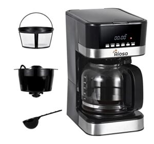 aiosa 4-12 cups personal coffee maker,programmable coffee maker,drip coffee machine,with glass coffee pot,cafetera,filter coffee machine,stainless steel, coffee maker machine