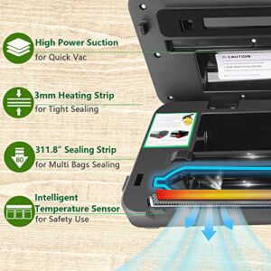 Vacuum Sealer Machine, HODAY 80kPa Food Preservation Sealing Machine with Built-in Cutter & Roll Storage, Dry Moist Mode, Food Storage Machine, LED Indicators, Includes 2 Bag Rolls 8”x7’ and 11”x10’