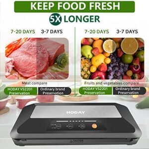 Vacuum Sealer Machine, HODAY 80kPa Food Preservation Sealing Machine with Built-in Cutter & Roll Storage, Dry Moist Mode, Food Storage Machine, LED Indicators, Includes 2 Bag Rolls 8”x7’ and 11”x10’