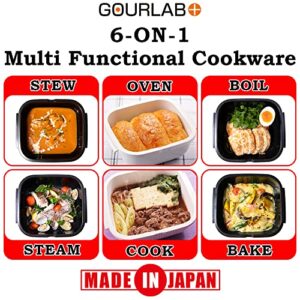 GOURLAB+ Microwave Cookware 6 in 1 Anyday Cookware Freezer & Oven Safe, Vegetable, Rice, Ramen Microwave Steamer BPA Free (Black) - Made in Japan…