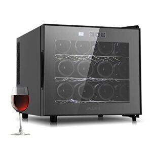 JINJUNYE Wine Fridge Countertop, Small Wine Cooler Refrigerator with Digital Temperature Control, 12 Bottle, MIni Freestanding Wine Cellars, Beer or Sparkling Wine