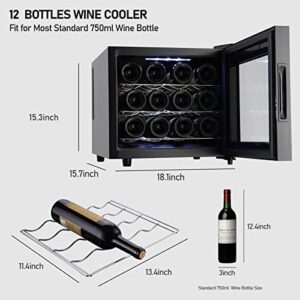 JINJUNYE Wine Fridge Countertop, Small Wine Cooler Refrigerator with Digital Temperature Control, 12 Bottle, MIni Freestanding Wine Cellars, Beer or Sparkling Wine