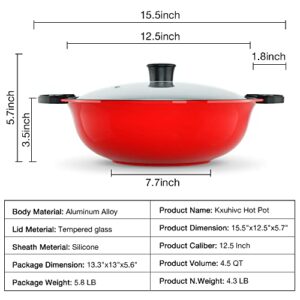 Hot Pot with Divider for Induction Cooker Dual Sided Soup Cookware Two-flavor Chinese Shabu Shabu Pot for Home Party Family Gathering, 4.5 Quart (Red)