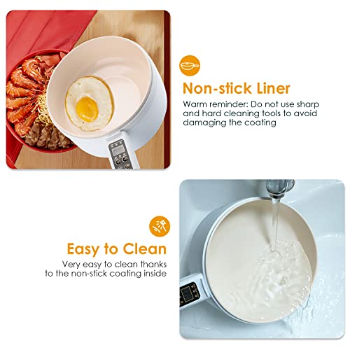 Electric Hot Pot Cooker Steamer, Multifunctional Non-stick Pan 1.8L,Suitable For Ramen, Steak, Egg,Rice, Oatmeal, Soup Smart Button