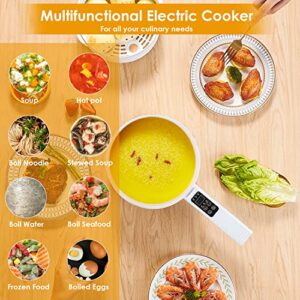 Electric Hot Pot Cooker Steamer, Multifunctional Non-stick Pan 1.8L,Suitable For Ramen, Steak, Egg,Rice, Oatmeal, Soup Smart Button