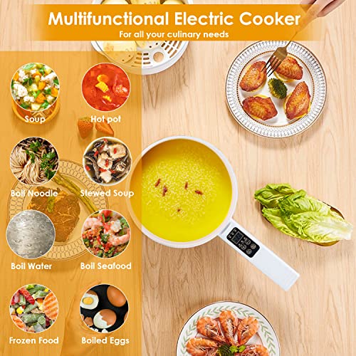 Electric Hot Pot Cooker Steamer, Multifunctional Non-stick Pan 1.8L,Suitable For Ramen, Steak, Egg,Rice, Oatmeal, Soup Smart Button