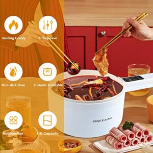 Electric Hot Pot Cooker Steamer, Multifunctional Non-stick Pan 1.8L,Suitable For Ramen, Steak, Egg,Rice, Oatmeal, Soup Smart Button