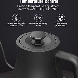 Jocuu Gooseneck Electric Pour Over Kettle with Temperature Control, Tea & Pour Over Coffee Kettle, Stainless Steel, Auto Shutoff Boil-Dry Protection, 0.8L, Matte Black