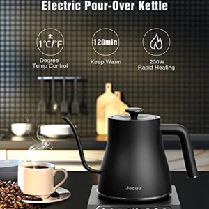 Jocuu Gooseneck Electric Pour Over Kettle with Temperature Control, Tea & Pour Over Coffee Kettle, Stainless Steel, Auto Shutoff Boil-Dry Protection, 0.8L, Matte Black