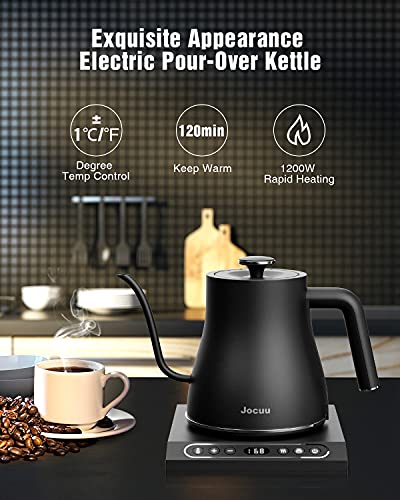 Jocuu Gooseneck Electric Pour Over Kettle with Temperature Control, Tea & Pour Over Coffee Kettle, Stainless Steel, Auto Shutoff Boil-Dry Protection, 0.8L, Matte Black