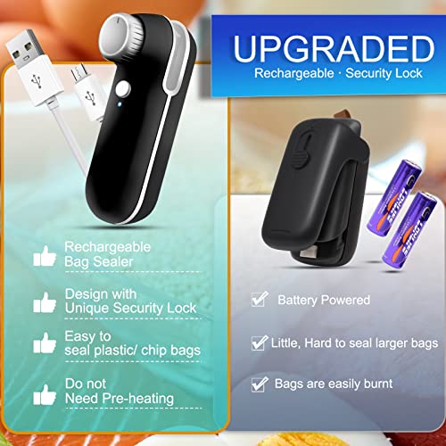 Bag Sealer, BANDQ Mini Bag Sealer Rechargeable Mini Chip Bag Sealer with Heat Sealer and Cutter Soft Magnetic Portable Bag Resealer Machine for Plastic Bags Snacks Freshness