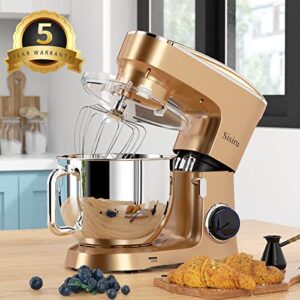 Sisiru Stand Mixer, 660W 6+P Speed Tilt-Head Electric Kitchen Mixer with 8.5 Qt Stainless Steel Bowl Dough Hooks, Whisk, Beater and Suction Cup Bottom Splash Guard, Dishwasher Safe, Gold