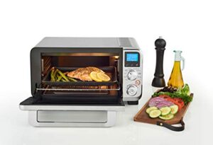 de’longhi small convection toaster oven for countertop with internal light and 9 preset functions including pizza, cookies, roast, broil, bake, easy to use, 14l, stainless steel, 1800w, eo141150m