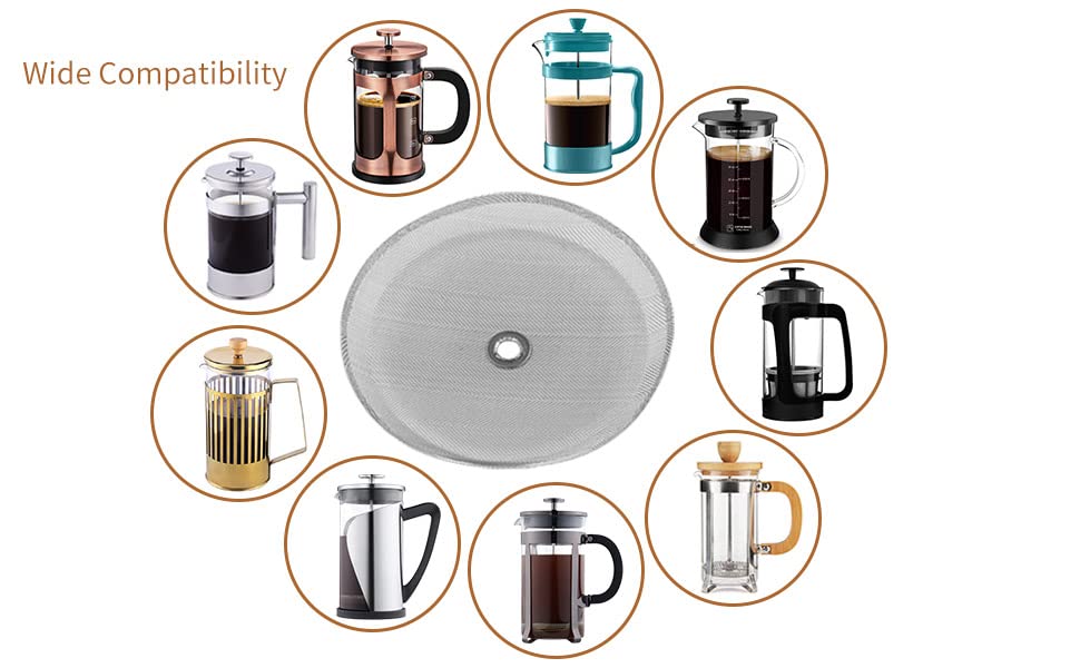 Sivaphe 34oz French Press Filter Stainless Steel for Coffee Maker, 1000ml / 8 cup French Press Screen Pack of 6