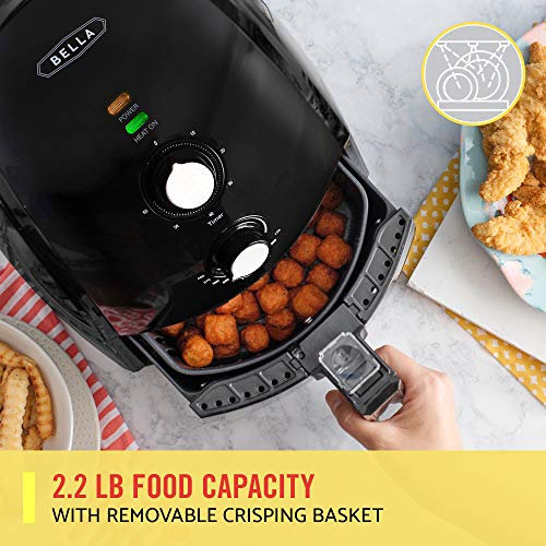 BELLA Electric Hot Air Fryer, Healthy No-Oil Deep Frying, Cooking, Baking and Roasting, Easy Clean Up, Removable Dishwasher Safe Basket, 2.6 QT, Black