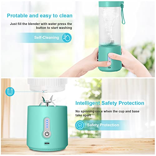 PIPIMOO Portable Personal Size Blender - 15.2Oz USB Rechargeable 4000mAh Mini Blender | Shakes and Smoothies with 6 Blades Juicer Cup | BPA-Free Food Mixer for Travel Home Sports Outdoors (Blue)