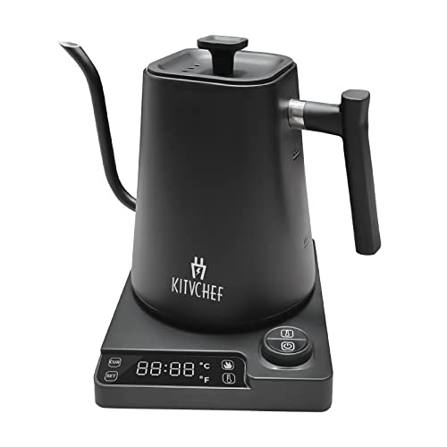 Electric Kettle, Gooseneck Electric Kettle Temperature Control for Coffee and Tea, Pour-Over Kettle with Auto Shut off Anti-Dry Protection, 1L 1200W Rapid Heating Hot Water Kettle Electric, Matt Black