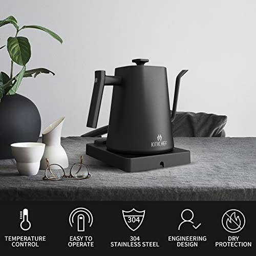 Electric Kettle, Gooseneck Electric Kettle Temperature Control for Coffee and Tea, Pour-Over Kettle with Auto Shut off Anti-Dry Protection, 1L 1200W Rapid Heating Hot Water Kettle Electric, Matt Black