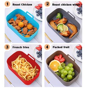 4PCS Air Fryer Silicone Liners,LYHOLKEER Dual Air Fryer Silicone Pot for 8 to 10 QT,Heat Resistant Rectangular Silicone Air Fryer Basket,Air Fryer Liners Reusable for Air Fryer Accessories