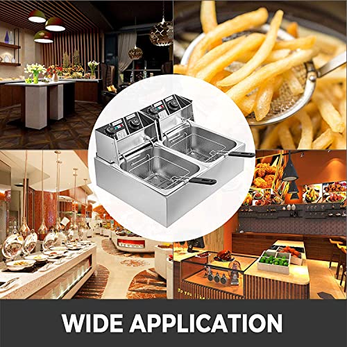 Comft CMFTGDS Deep Fryer Commercial Fry Daddy with Basket, Stainless Steel Electric Countertop Large Capacity Kitchen Frying Machine for Turkey, French Fries (12.7QT12L)