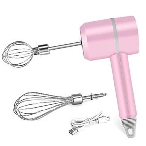 portable electric cordless handheld mixer, 3-speed adjustable lightweight usb rechargeable hand mixer stainless steel egg whisk with double egg sticks for kitchen baking and cooking (pink)