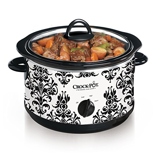 Crock Pot 4.5 Quart Manual Slow Cooker, Damask Pattern, White