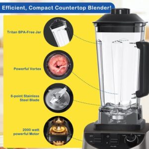 Blender 2000W, Professional Countertop Blenders for Kitchen with High Speed, Blender for Shakes and Smoothies, 68 Oz Large Tritan Jar, 6 Blades, 2 Speeds & Pulse Function for Frozen Drinks