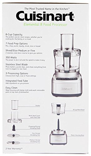 Cuisinart FP-8SV Elemental 8 Cup Food Processor, Silver (Renewed)