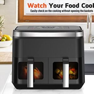 DyBaxa 10Qt 6-in-1 Dual Basket Air Fryer, 2 Independent Air Fry Baskets, ClearCook Windows, Easy-to-Control Panel, Roast Broil Dehydrate&More for Quick & Easy Meals, Nonstick & Dishwasher-Safe Basket