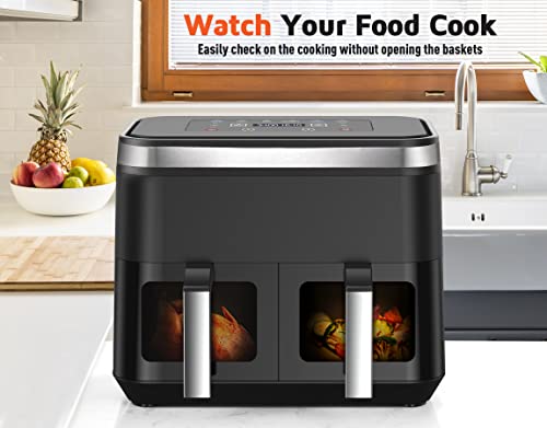 DyBaxa 10Qt 6-in-1 Dual Basket Air Fryer, 2 Independent Air Fry Baskets, ClearCook Windows, Easy-to-Control Panel, Roast Broil Dehydrate&More for Quick & Easy Meals, Nonstick & Dishwasher-Safe Basket