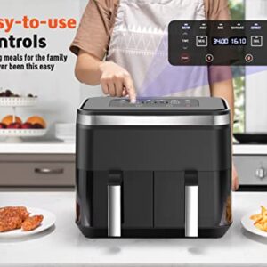 DyBaxa 10Qt 6-in-1 Dual Basket Air Fryer, 2 Independent Air Fry Baskets, ClearCook Windows, Easy-to-Control Panel, Roast Broil Dehydrate&More for Quick & Easy Meals, Nonstick & Dishwasher-Safe Basket