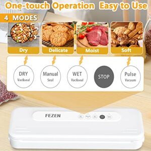 FEZEN Vacuum Sealer Machine, Automatic Food Sealer, Vacuum sealers bags for food Air Sealing System, 4 Food Modes, Dry&Wet&Soft&Delicate with Starter Kit, Compact Design