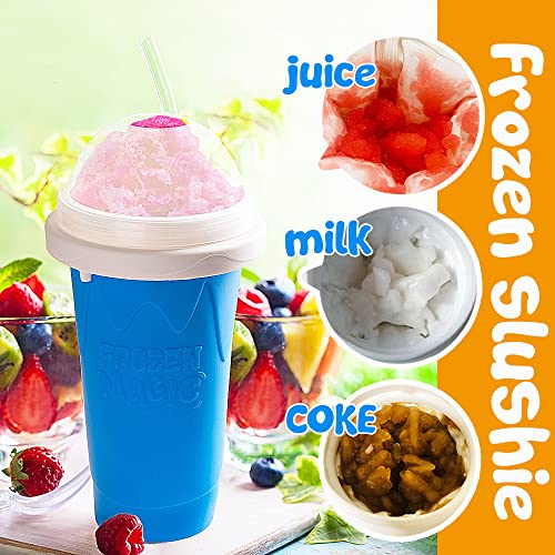 Slushie Maker Cup Squeeze Slushy - Magic Quick Frozen Smoothies Cups-Double Layer Silica frappes Cup -Summer Cooler Homemade Milk Shake Ice Cream Maker machine for Teens Adult and Family